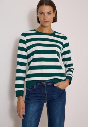 Cecil Sweatshirt CECIL, Damen, Gr. XXL (46), gr&uuml;n (schwarz fir gr&uuml;n), Sweatware, 65% Baumwolle, 35% Polyester, gestreift, comfort fit, Rundhals, B&uuml;ndchen, S