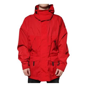 Dolce & Gabbana Homme, Vestes, Rouge, Taille: 4XL Parka Rouge à Capuche avec Logo
