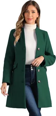 Allegra K Manteau dhiver &eacute;l&eacute;gant pour femmes col en V simple boutonnage long manteau Vert fonc&eacute; L