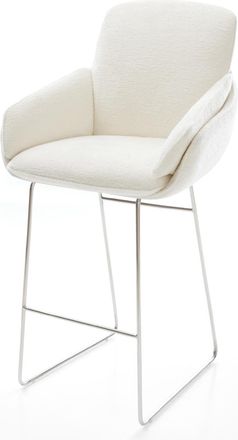 DELIFE Barstuhl Luan-Flex Boucl&eacute; Soft Beige Kufengestell Edelstahl Silberfarben, Barst&uuml;hle