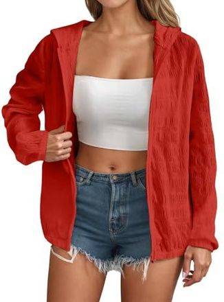 Generic Vestes pour femmes, grande taille, d&eacute;contract&eacute;es, &agrave; fermeture &eacute;clair, &agrave; capuche, l&eacute;g&egrave;res et confortables, pour un usage quotidien, Rouge, XXL