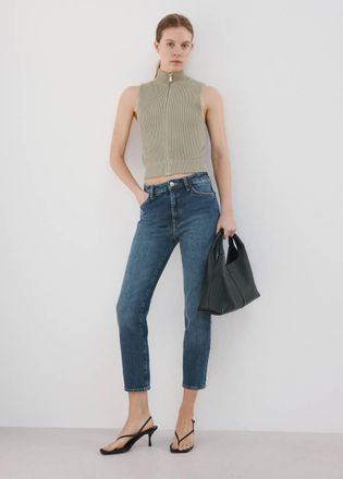 Mango Jean Claudia slim crop bleu fonc&eacute; - Femme - 32 - MANGO