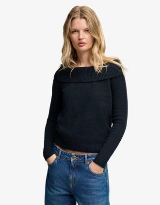 Superdry pull en maille Bardot bleu marine eclipse