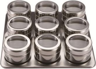 Bergner Set Gewürzständer, Edelstahl, Chrom matt, 23 x 23 x 6 cm, 10 Stück