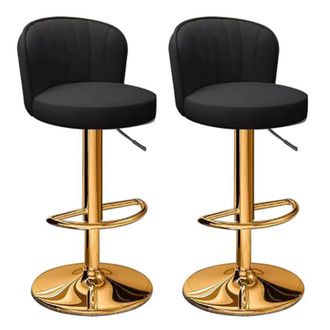 Generic Barhocker-Set (2Er-Set) mit Verstellbarer H&ouml;he, R&uuml;ckenlehne und Fu&szlig;st&uuml;tze - Gepolsterte Sitze, Robustes, Schwarz-Silbernes Metallgestell