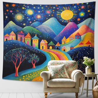 Generic Bunte Häuser-Wandteppich, lebendiger Regenbogen-Berg-Wandbehang, Kunst für Schlafzimmer, Wohnzimmer, Wohnheim, gemütliche, dekorative Wandteppiche für