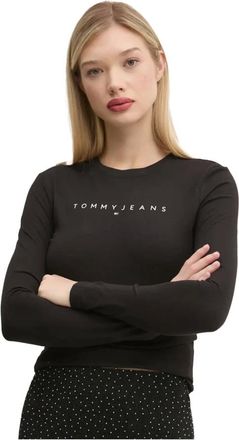 Tommy Jeans Femme, Tops, Noir, Taille: 38 FR Long Sleeve Cotton Logo T-Shirt