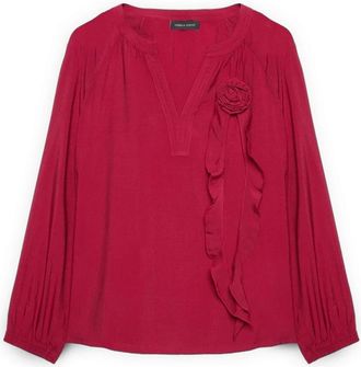 Fiorella Rubino Femme, Blouses et Chemises, Rouge, Taille: 52 FR Blouse en viscose avec petite rose