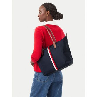 Tommy Hilfiger Handtasche Tommy Hilfiger Popette Tote Corp AW0AW19027 Dunkelblau