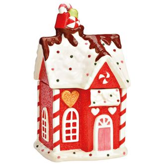 Matches 21 Vorratsdose Lebkuchenhaus aus Keramik 14 x 27 cm - Weihnachtliche Aufbewahrungsdose für Kekse & Süßigkeiten mit Deckel - Weihnachtsdose Keramikdose al
