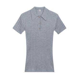 Toteme Polo en cachemire et soie c&ocirc;tel&eacute; - Femme - Tops - Gris - Taille: 38 FR