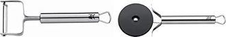 WMF Profi Plus Sparschäler 17 cm, Gemüseschäler rostfrei, Cromargan Edelstahl teilmattiert, spülmaschinengeeignet & Profi Plus Pizzaschneider 19,8 cm, Tei