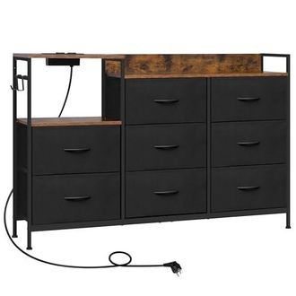 Woltu Commode à 8 Tiroirs, Commode avec Station de Charge, Tiroirs en Tissu et Crochets, pour Salon, Chambre à Coucher, en Métal et Bois dIngénierie E1, Mar