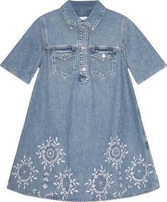 Ganni Femme, Robes, Bleu, Taille: 38 FR Mini-robe en jean à broderie anglaise