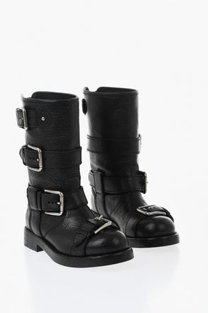 Dolce & Gabbana Leder-Biker-Stiefeletten mit silbernen Schnallen und Vibram-Sohle Dolce & Gabbana