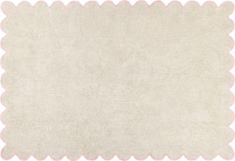 Loberon Teppich Fenvara - Dekorativer Wellenrand - Weich Getufteter Hochflor - Waschbar - 200x300 cm - Wohntextilien - Wohnaccessoires - Baumwolle, Creme/rosa