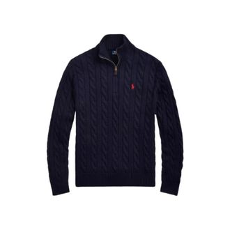 Polo Ralph Lauren Homme, Pulls, Bleu, Taille: L Half-Zip Cable Knit Sweater