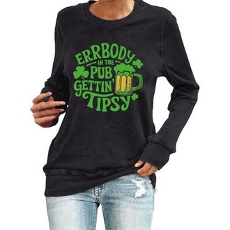 Generic T-shirt de la Saint-Patrick pour femme - Chemise irlandaise &agrave; manches longues - Col rond - Tunique d&eacute;contract&eacute;e - Pull Saint Patty, Noir, 3XL