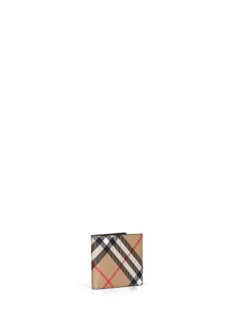 Burberry Mens Bi-Fold Wallet Sand Beige Check Polyurethane & Cardholders