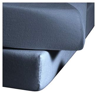 Fleuresse Jenny C klassisches Jersey-Spannlaken, 100% Baumwolle, mit praktischem Rundumgummi, Fb. Denim, Größe 150 x 200 cm, auch passend für 140/160 x 200