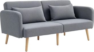 HOMCOM Homcom - Canap&eacute; convertible 3 places ocre havane - Dossier inclinable 2 positions - Accoudoirs r&eacute;glables - 2 coussins d&eacute;co - Tissu effet lin