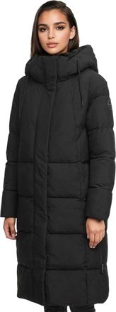 Marikoo Damen Wintermantel (XS-3XL) - gesteppt, abnehmbare Kapuze, Bewegungsschlitz - N099 - Schwarz Gr&ouml;&szlig;e XXL - Gr.XXL