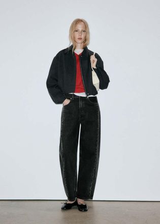 Mango Jean balloon coutures black denim - Femme - 32 - MANGO
