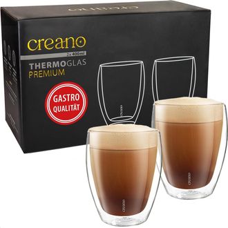 Creano PREMIUM doppelwandige Trinkgl&auml;ser 400ml - 2er Set - OHNE versiegeltes LOCH deshalb Gastronomie Qualit&auml;t - 100% Sp&uuml;lmaschinenfest - WELTNEUHEIT