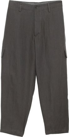 Yohji Yamamoto pantalon en lin à coupe droite - Gris