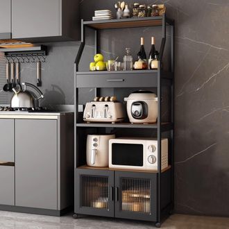 Generic K&uuml;chenregal mit Schubladen und Schr&auml;nken, Mikrowellen Regal mit Universalrollen for Wohnzimmer, B&uuml;ro, Arbeitszimmer