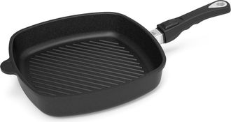 AMT Gastroguss Eckpfanne 28 x 28 cm, 5 cm hoch, mit Grillboden, abnehmbarer Stiel, nicht induktionsgeeignet, Lotan Antihaft-Veredelung, Gusspfanne (Aluguss), AMZN-E2