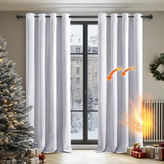 Deconovo Blickdichte Gardinen Vorhang mit Ösen Lärmschutz Thermo Vorhänge gegen Kälte Wärmeisolierende Vorhänge Fenstervorhang, 300x140 cm(HöhexBreite), Silber