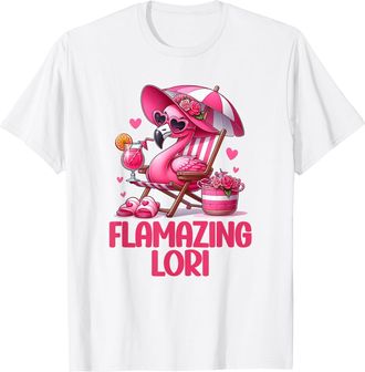 BDAZ Flamazing Lori Pink Flamingo Tropical Beach Trip Damen T-Shirt
