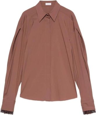Brunello Cucinelli Femme, Blouses et Chemises, Brun, Taille: 42 FR Chemise en coton &agrave; manches pliss&eacute;es
