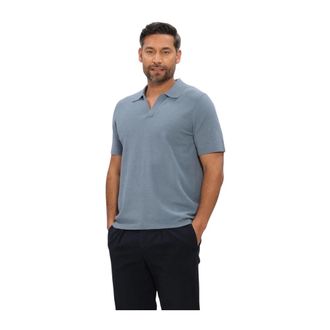 Profuomo Polohemd mit offenem Kragen aus Baumwollkrepp - - Tops - Herren - Blau - L