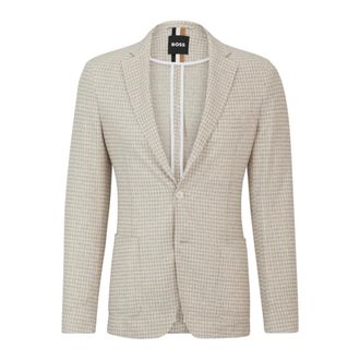HUGO BOSS Homme, Vestes, Beige, Taille: 2XL Veste Ajustée en Jersey à Motifs Beige