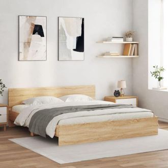 vidaXL Cadre de lit avec t&ecirc;te de lit et led ch&ecirc;ne sonoma 180x200 cm