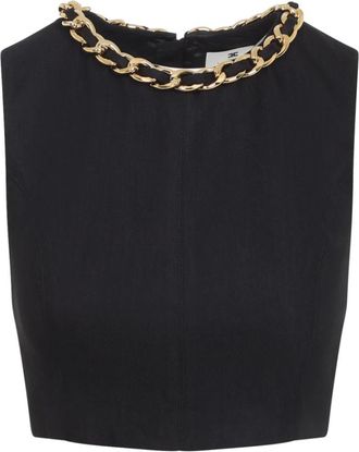 Elisabetta Franchi Femme, Tops, Noir, Taille: 38 FR Top en m&eacute;lange de lin avec cha&icirc;ne de bijoux