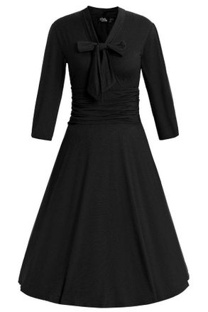 Dolly & Dotty A-Linien-Kleid Sandra Casual Bow Tie Schwarz Vintage Retro Rockabilly Jersey