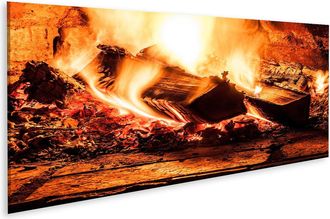 Islandburner Bild auf Leinwand Kaminfeuer Abendstimmung Wärme Holzscheit Bilder Wandbilder 120x40cm