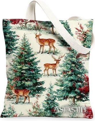 Generic Sacs fourre-tout en toile de cerf, imprim&eacute; animal de la for&ecirc;t naturelle, sacs de courses r&eacute;utilisables, sacs de courses rustiques, l&eacute;gers et lavables 