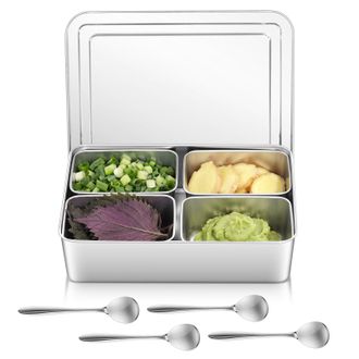 Boao Yakumi-Pfannen aus Edelstahl, Gew&uuml;rzbeh&auml;lter mit Deckel, L&ouml;ffel, japanische Yakumi-Pfannen, Mini-So&szlig;en, Salatdressings, Aufbewahrung f&uuml;r Lebensmittel,