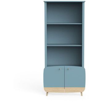 Calicosy Calicosy - Bibliothèque 2 tablettes et 2 portes bleu orage et décor bois naturel H177 cm - firmiana