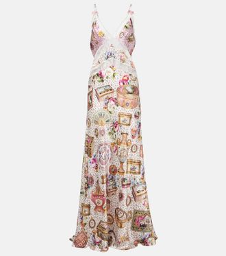 Camilla Bedrucktes Maxikleid aus Seide mit Spitze