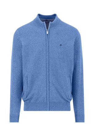 Fynch-Hatton Strickjacke aus Baumwolle mit Rei&szlig;verschluss und Stehkragen Crystal Blue / 3XL
