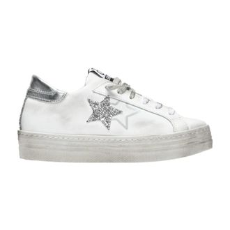 2Star Glitzer Silber Wei&szlig; Leder Sneakers - - Shoes - Damen - Wei&szlig; - 40 EU