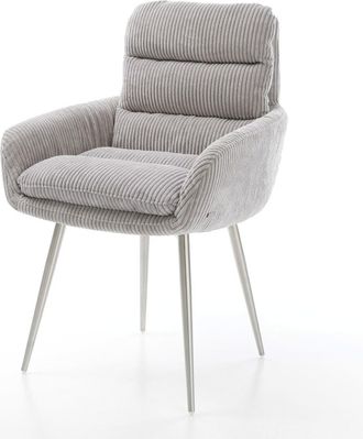 DELIFE Esszimmerstuhl Abelia-Flex mit Armlehnen Cord Silbergrau 4-Fuß konisch Edelstahl, Esszimmerstühle