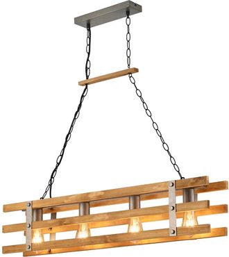 Trio Leuchten Pendelleuchte Khan 305500467, Metall Nickel antik, Holz, exkl. 4x E27