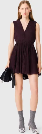 Maje Robe Patineuse Courte Pliss&eacute;e - Aubergine - 34 - Maje