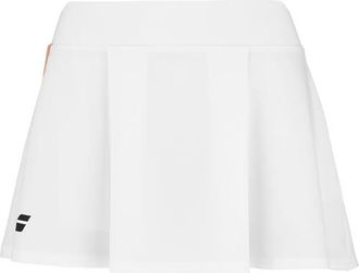 Babolat Jupe de Tennis Modèle Play, Taille Élastique 10-12 Ans, Couleur Blanc/Orange, Matière Respirante, Shorty Intégré, Idéale pour Entraînement et Compétit